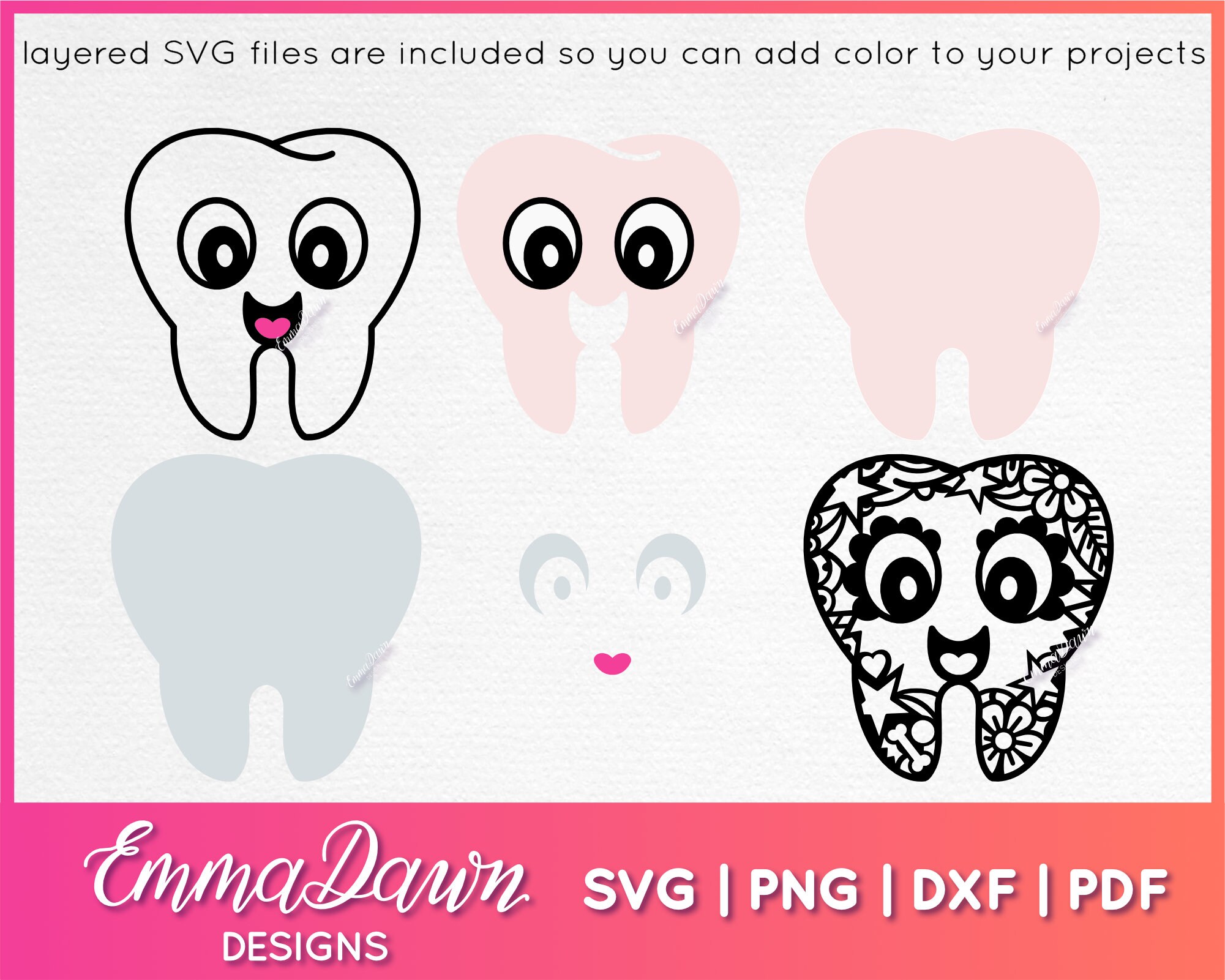TOOTH MINI BUNDLE Svg 6 Mandala Zentangle Designs Tooth - Etsy