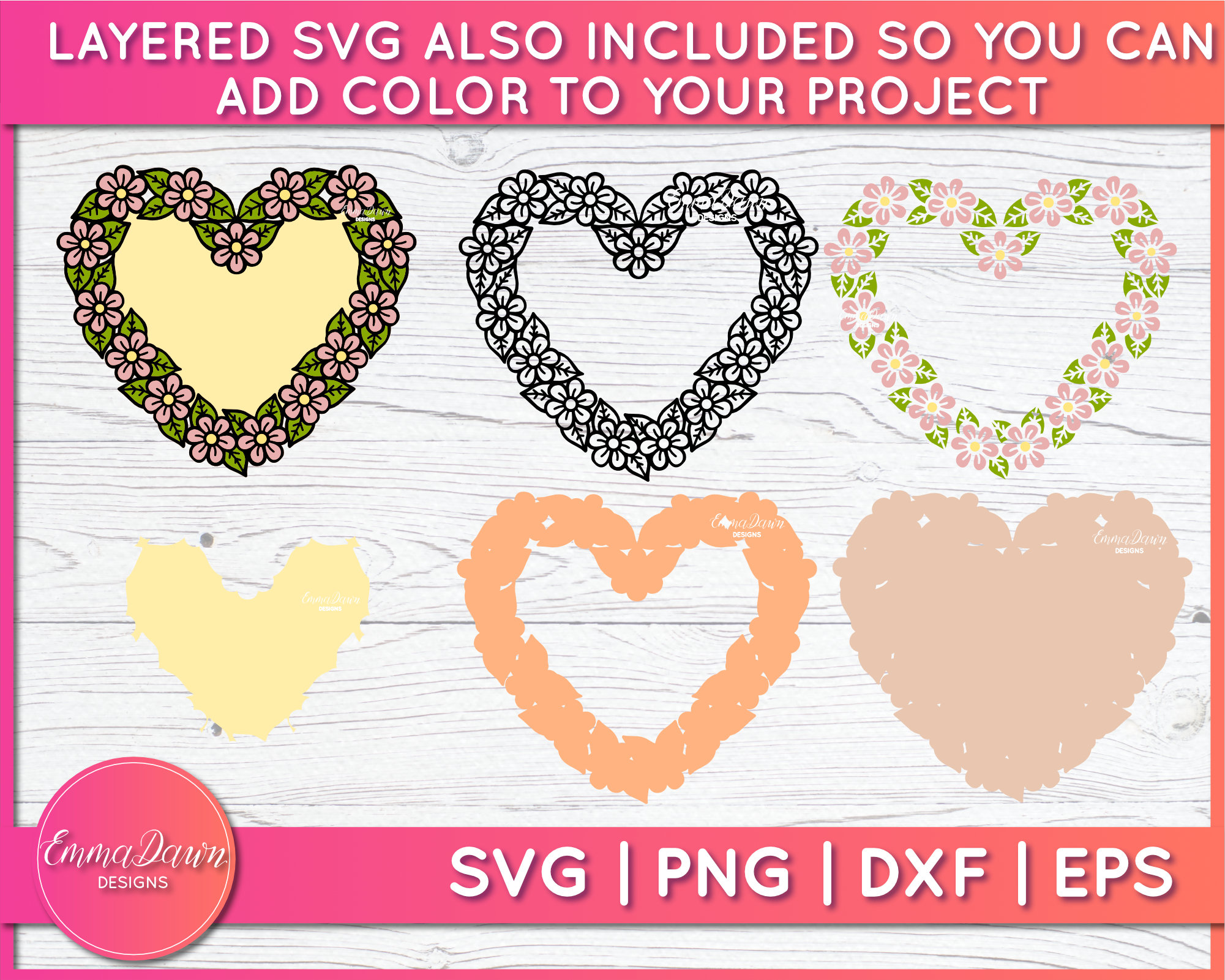 Floral Heart SVG Flower Heart Cut File Love Heart SVG for - Etsy