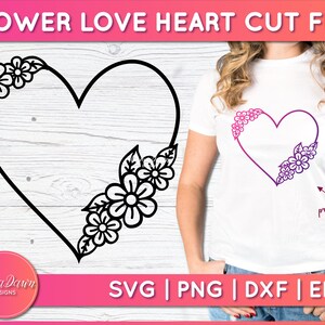 Flower Love Heart SVG, Flower Heart Cut File, Love Heart SVG for Cricut ...