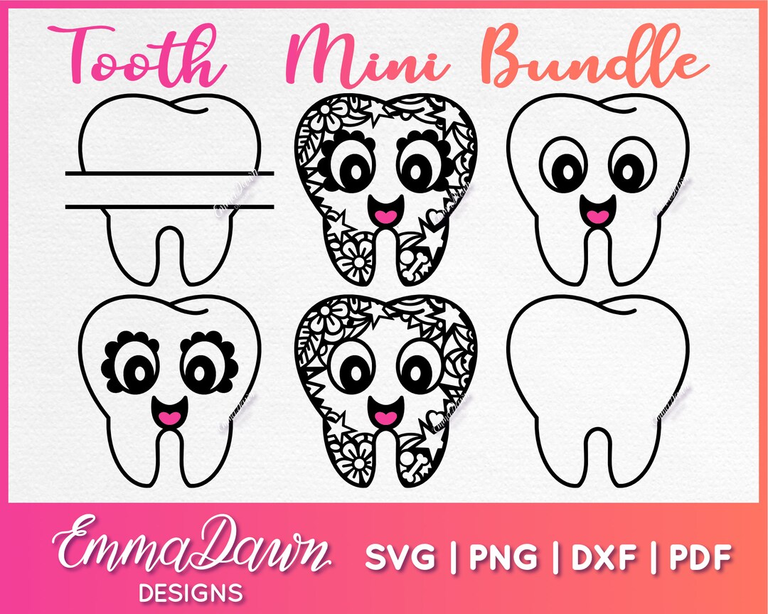 TOOTH MINI BUNDLE Svg, 6 Mandala Zentangle Designs, Tooth Fairy Svg ...