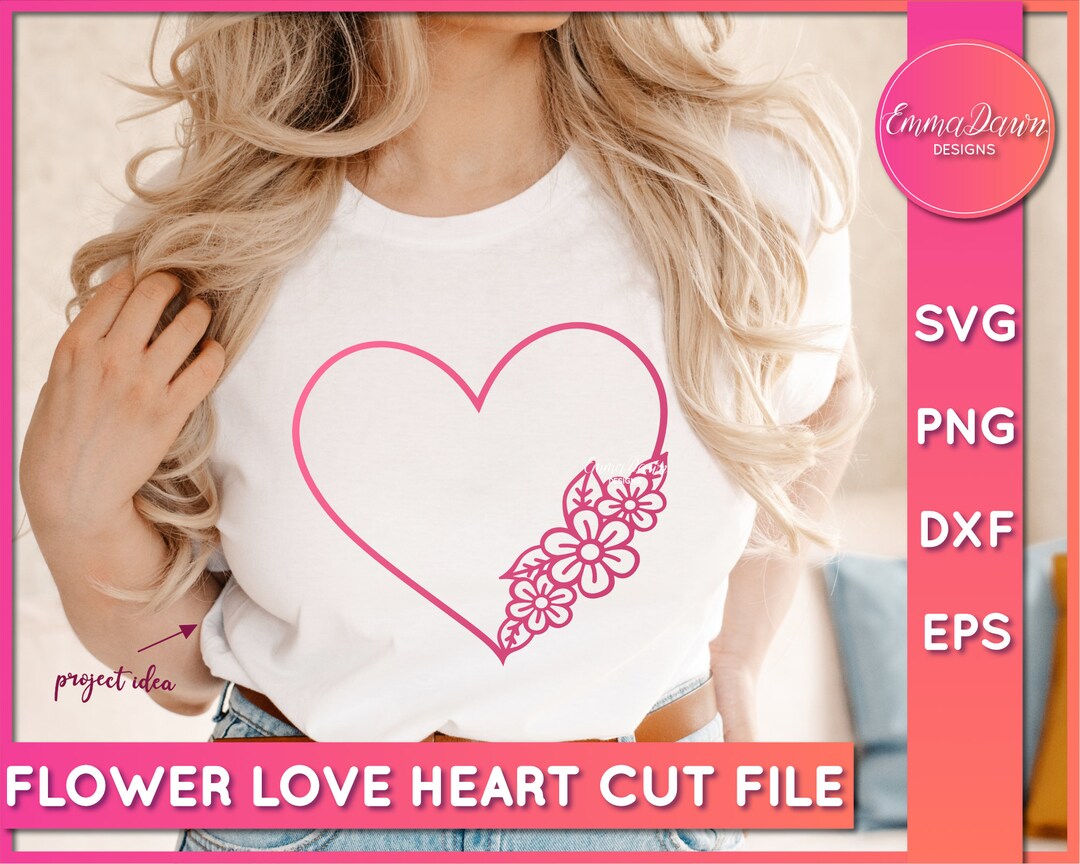 Flower Love Heart SVG, Flower Heart Cut File, Love Heart SVG for Cricut ...
