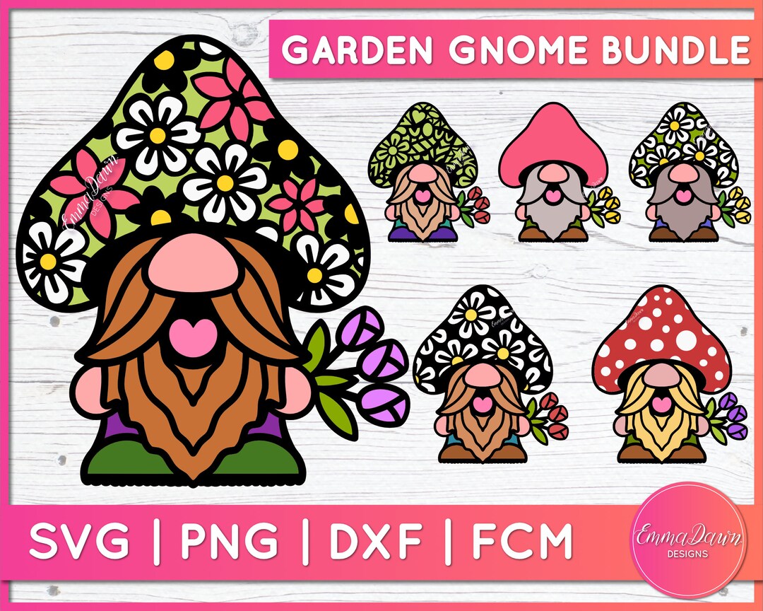 Garden Gnome SVG Bundle, Cute Gnome Svg, Floral Gnome SVG, Mushroom ...