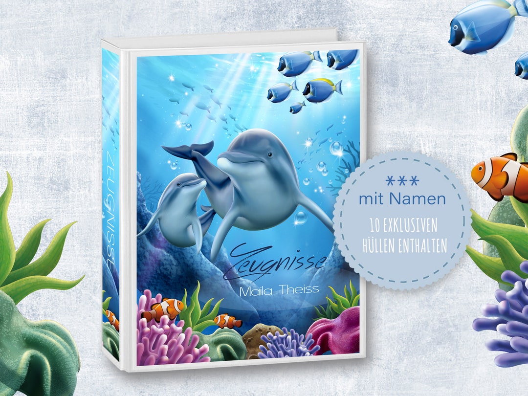 Zeugnismappe mit Name personalisiert Delfin FamilyA4 Schule Schulanfang Schulkind Delphin ...