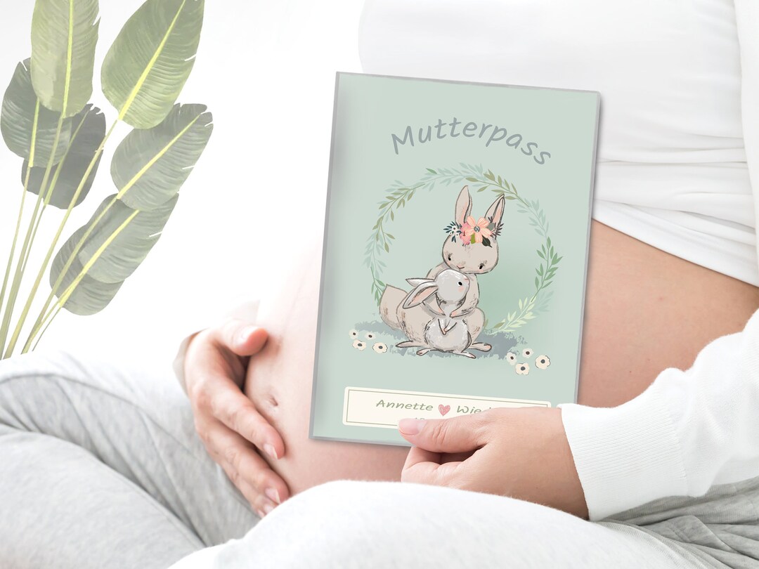Personalized Maternity Record Book Cover With Name, Bunny, Green ...