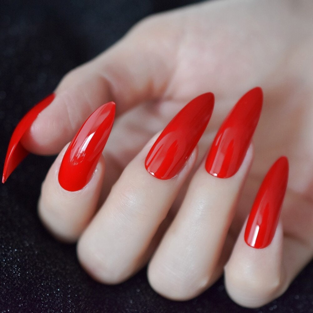 EDA LUXURY BEAUTY Red Press on Nails Classic Elegant Shiny Gel False ...