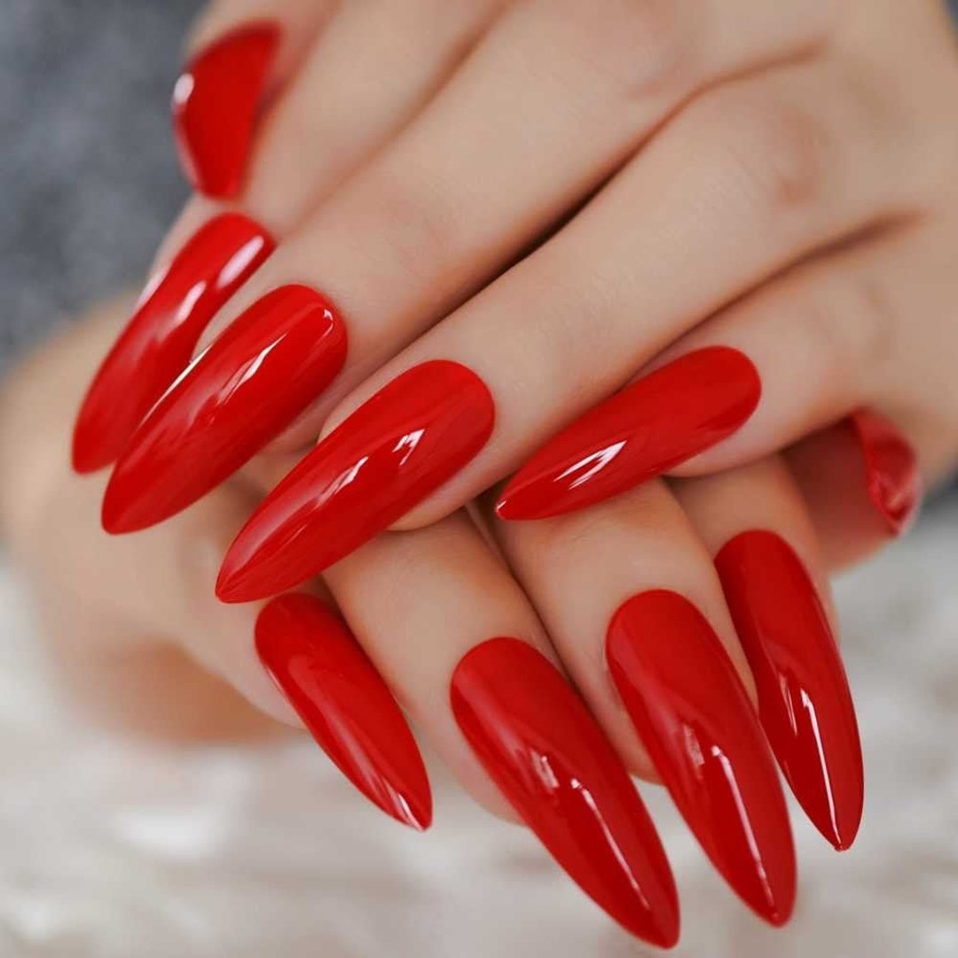 EDA LUXURY BEAUTY Red Press on Nails Classic Elegant Shiny Gel False ...