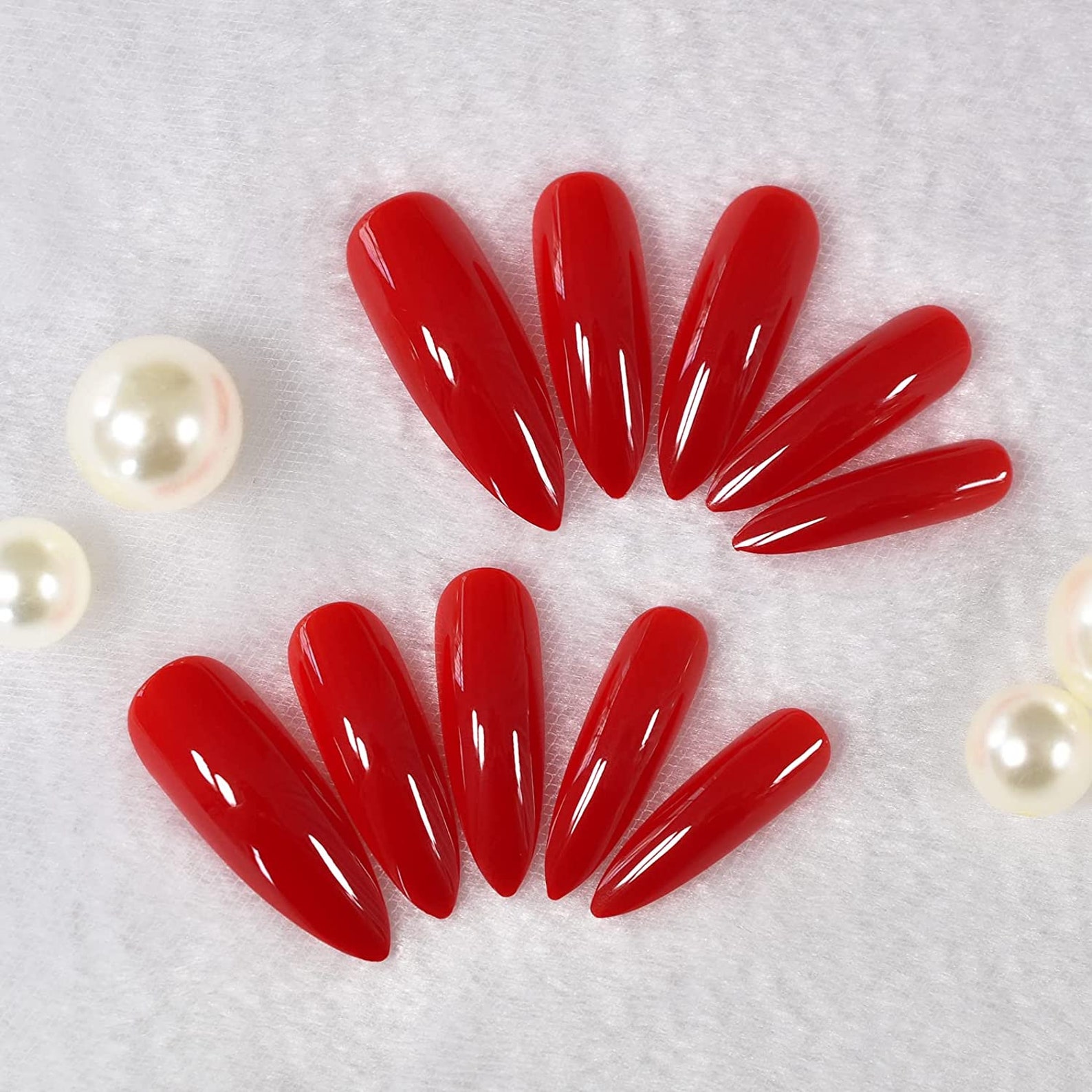 EDA LUXURY BEAUTY Red Press on Nails Classic Elegant Shiny Gel False ...