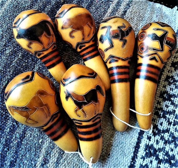 Handmade Peruvian Painted Gourd Maracas. - Etsy