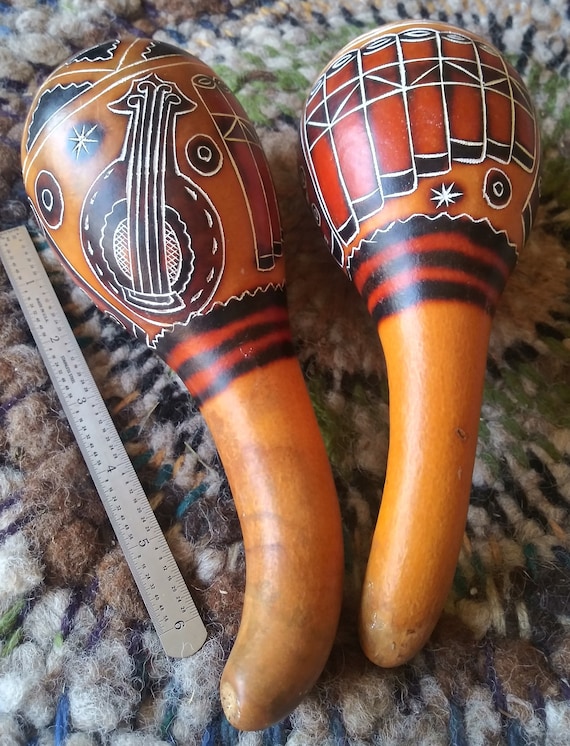Hand Carved Gourd Maracas From Peru-back in Stockbeautiful - Etsy