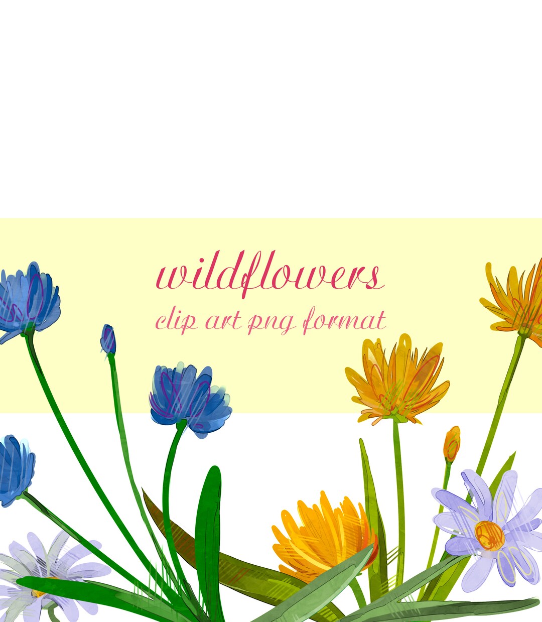 Wildflowers Clip Art Small Set Bright Flowers - Etsy