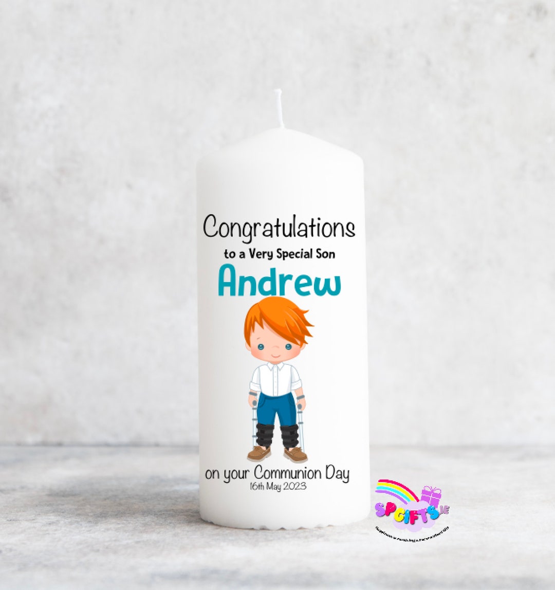 Boy With Leg Braces First Holy Communion Candle Personalised My 1st ...