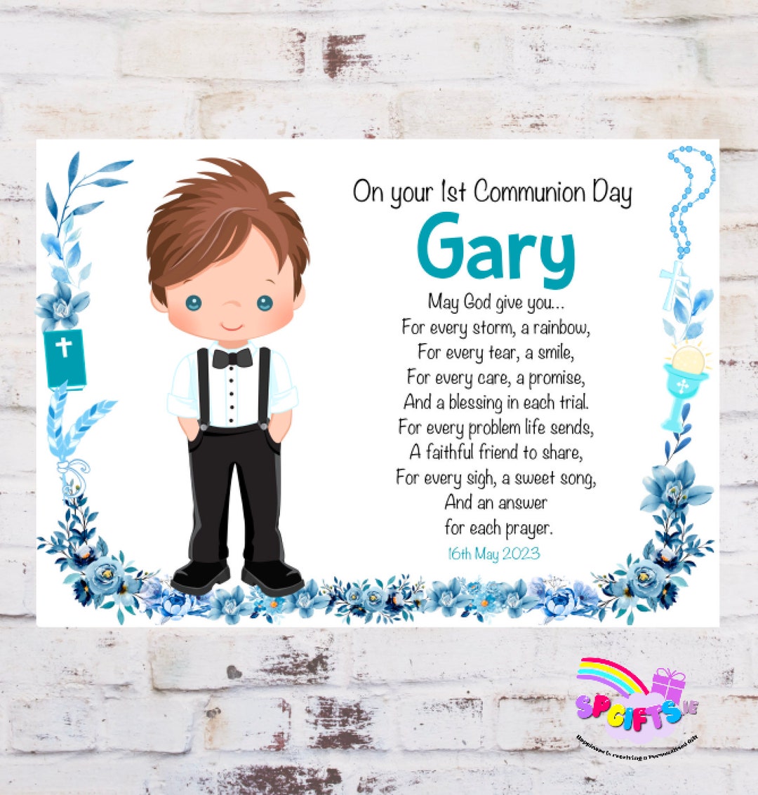 Boys Personalised First Holy Communion A4 Print Communion - Etsy
