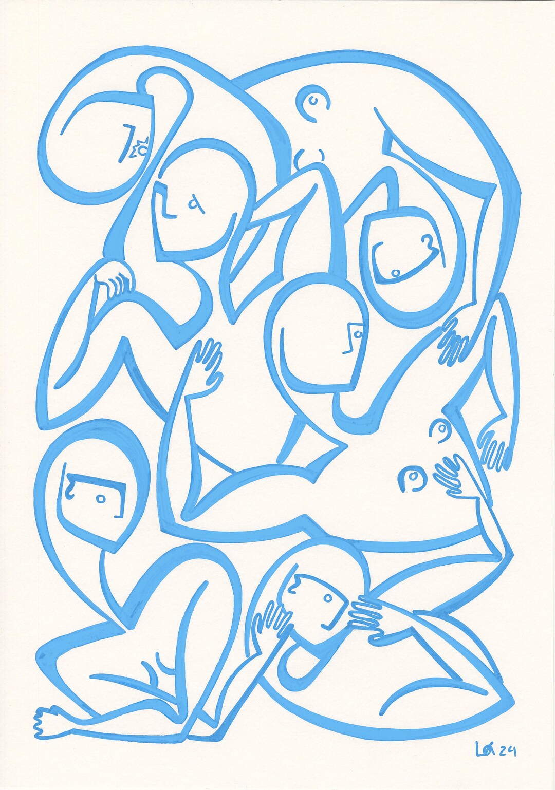 Humans No. 5. Simple Line Drawing. Graphic Art. Posca Pen Drawing. Wall ...