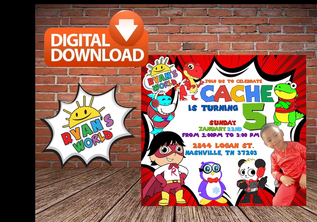 Ryan's World Blue Birthday Invitations, Ryan's World Birthday Party ...