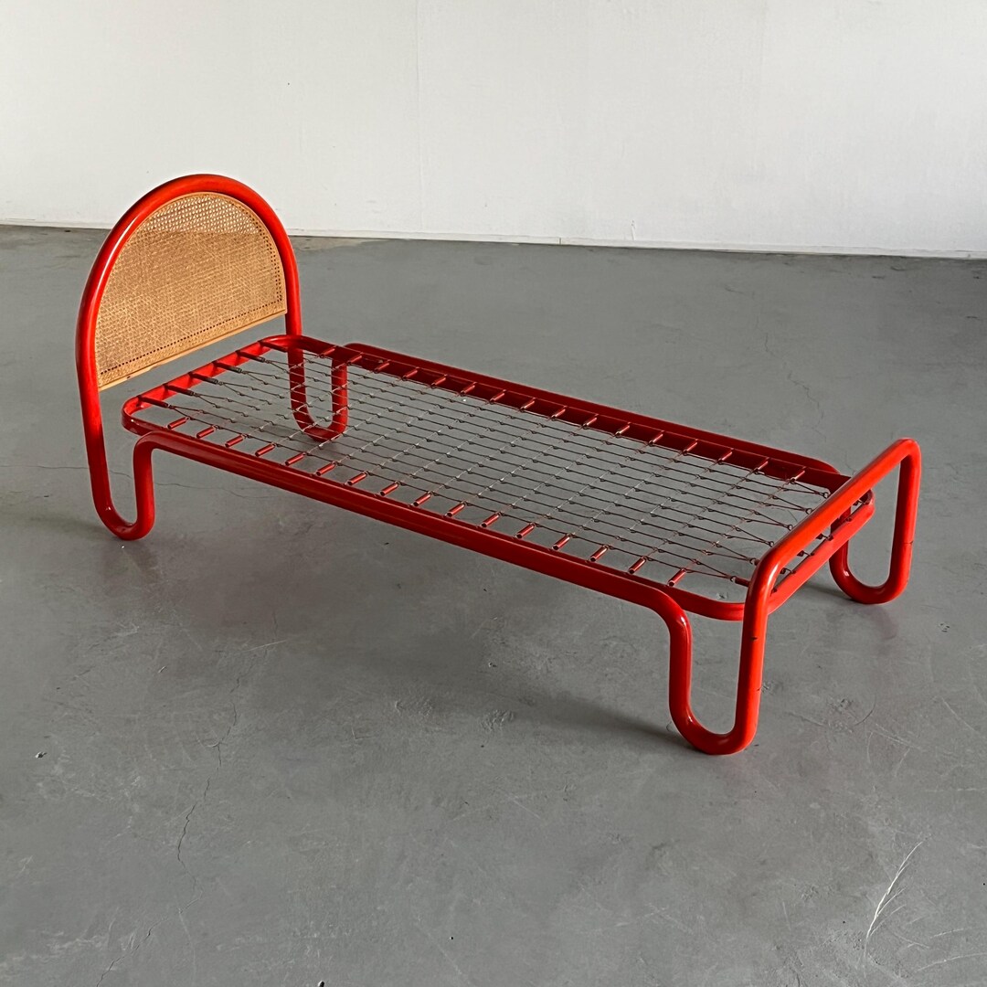 Gae Aulenti Style Tubular Metal and Cane Bed Frame, 1960s Italy - Etsy