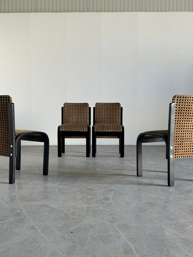 Set of 4 Italian Sculptural Lacquered Bentwood Dining Chairs, Geometric ...