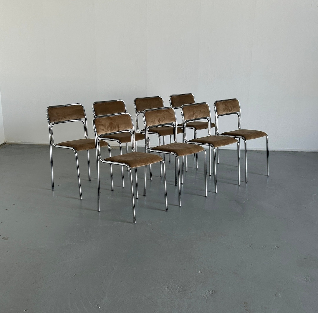 Bauhaus Chrome Tubular Steel and Beige Velvet Chairs / Italian ...