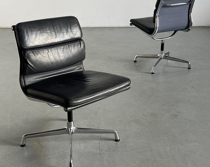 Vintage Iconic Eames 'EA205' Desk Chair by Vitra, Black Leather Soft ...