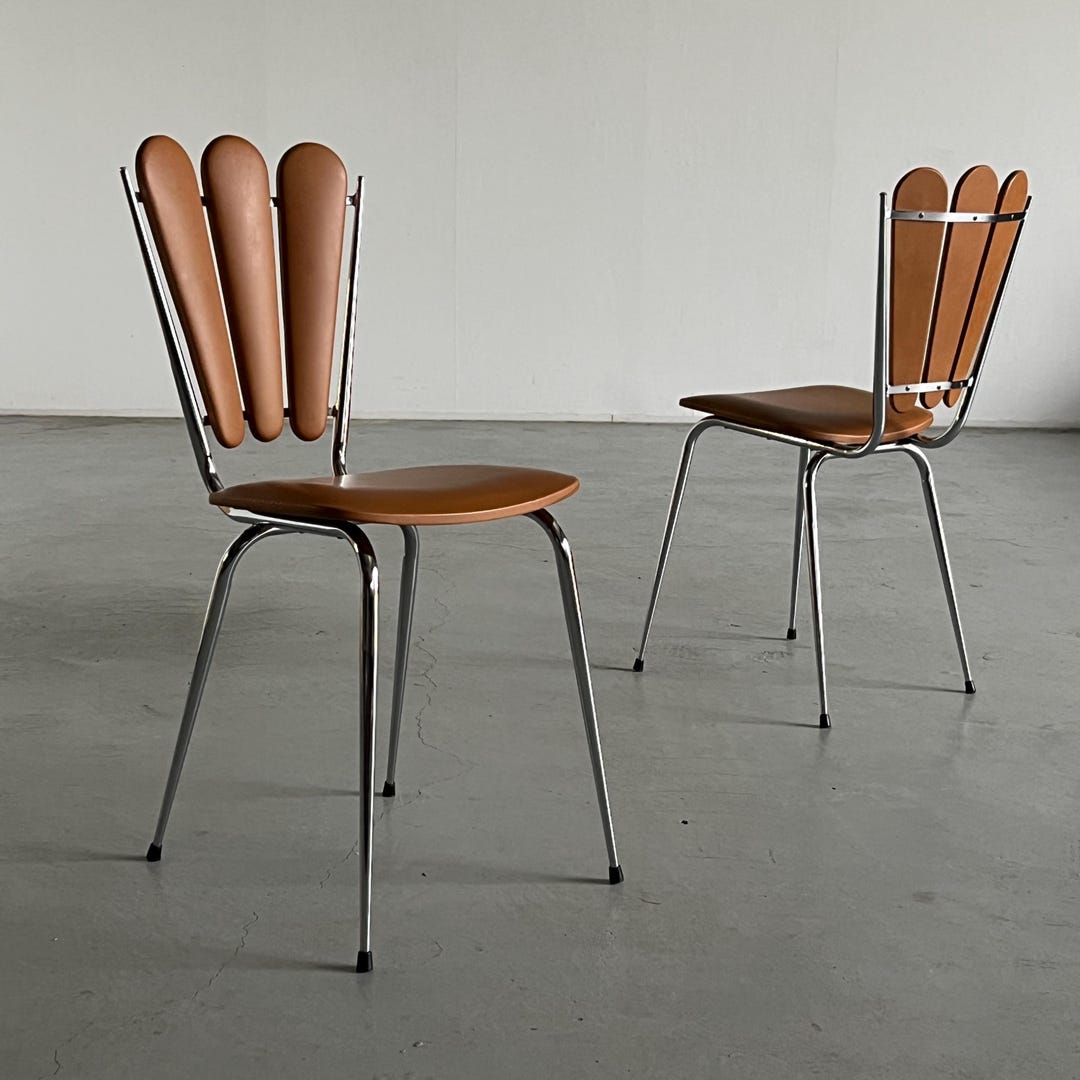 Pair of Vintage Mid-century Modern or Art Deco Petal Dining Chairs by ...