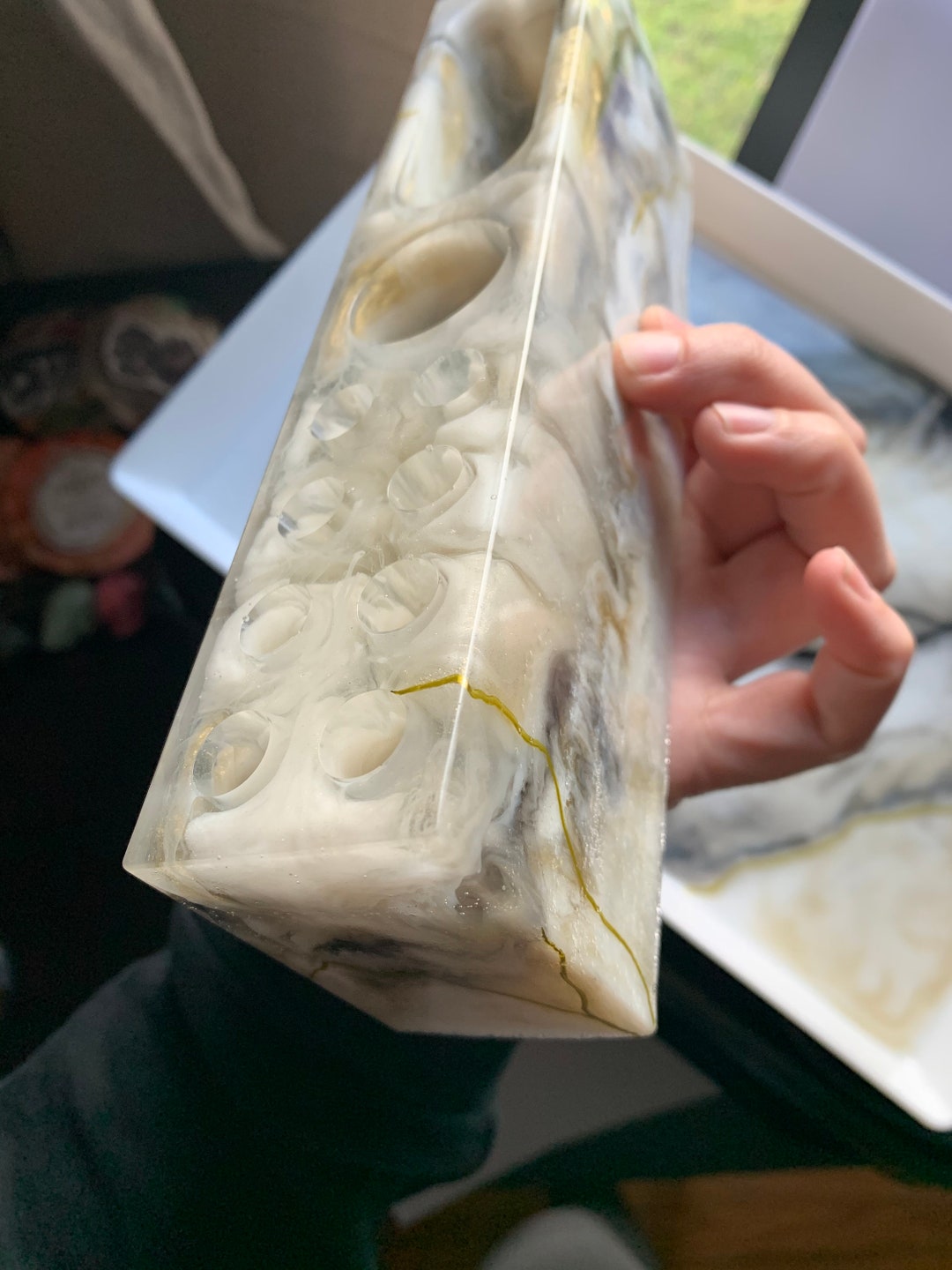 Large Marble Resin Office or Makeup Storage Black White and - Etsy