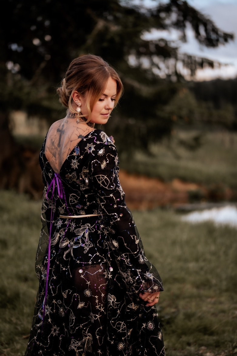Andromeda Gown - Black Tulle Dress With Stars and Unicorns Embroidery ...