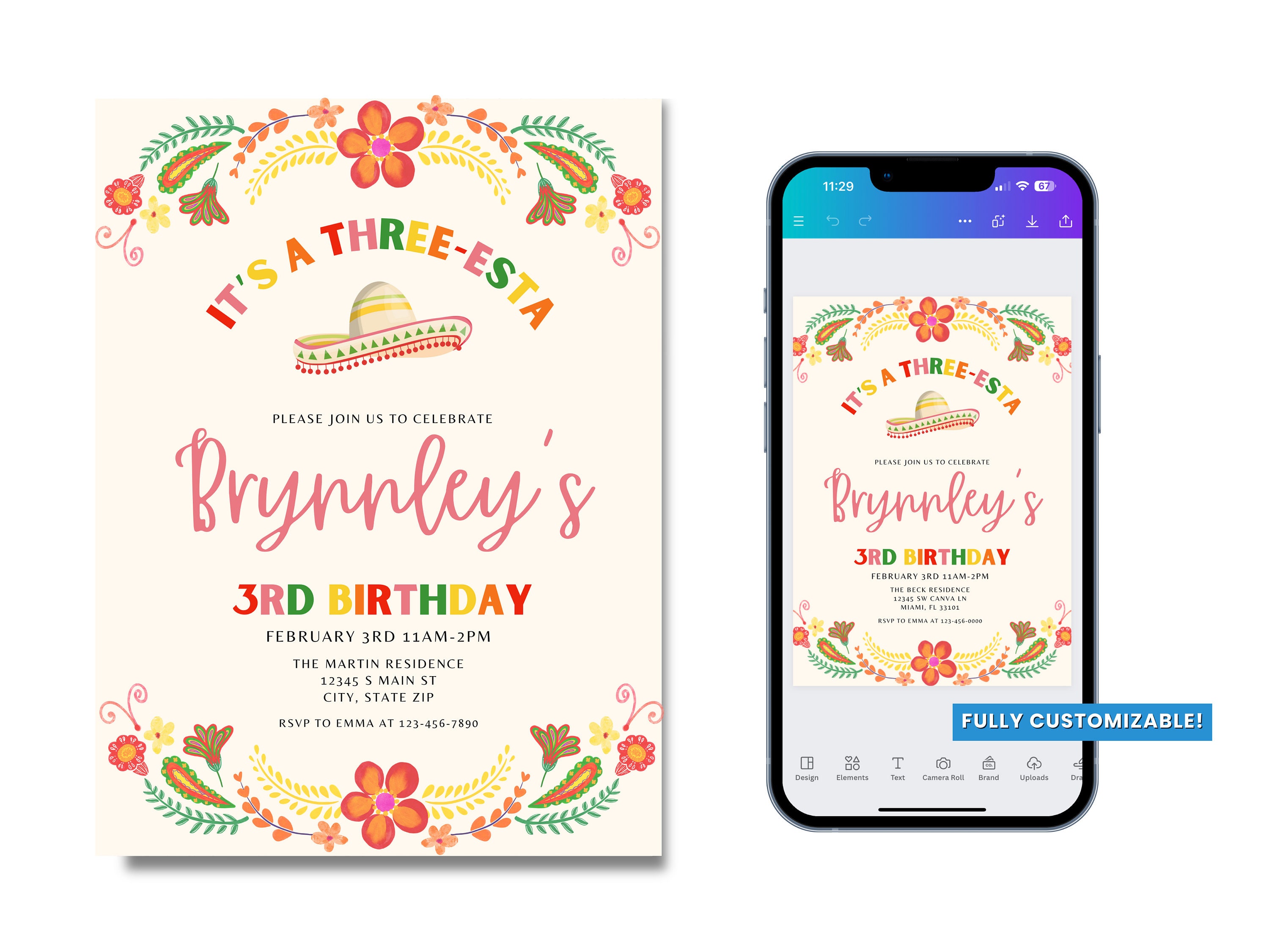 It's a Three-esta, Birthday Party Invitation, Customizable Digital ...