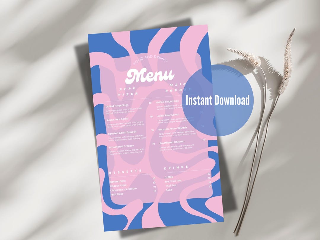 Retro Pastel Editable Menu Template 8.5x14 in Canva Menu Customizable ...