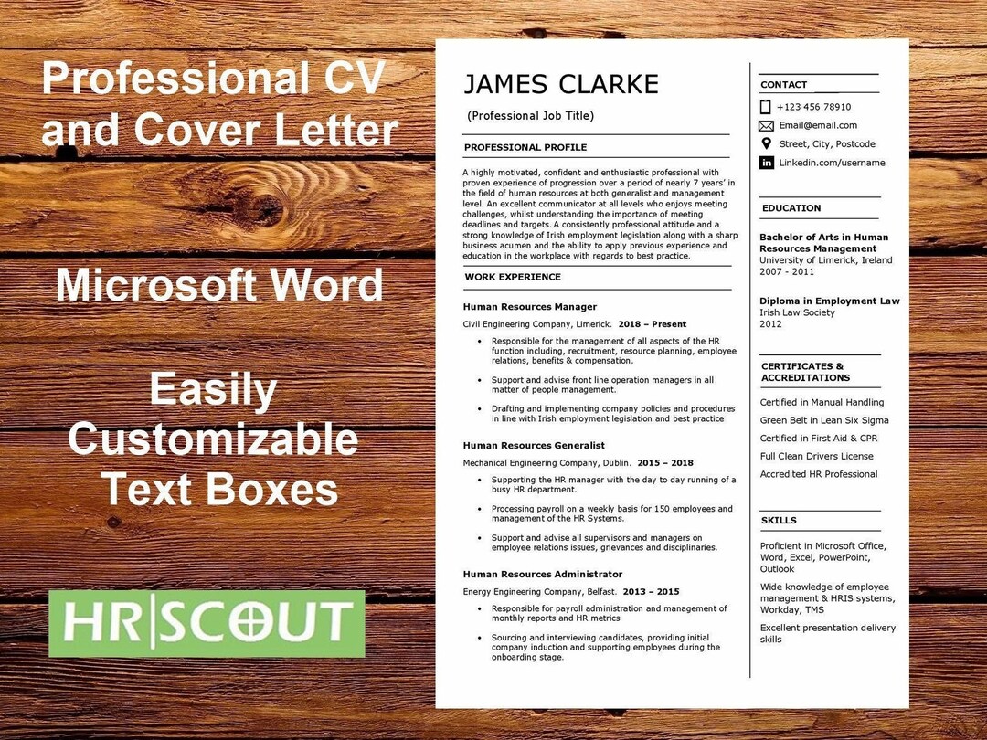 Professional CV & Cover Letter Template, Word, Resume Template - Etsy