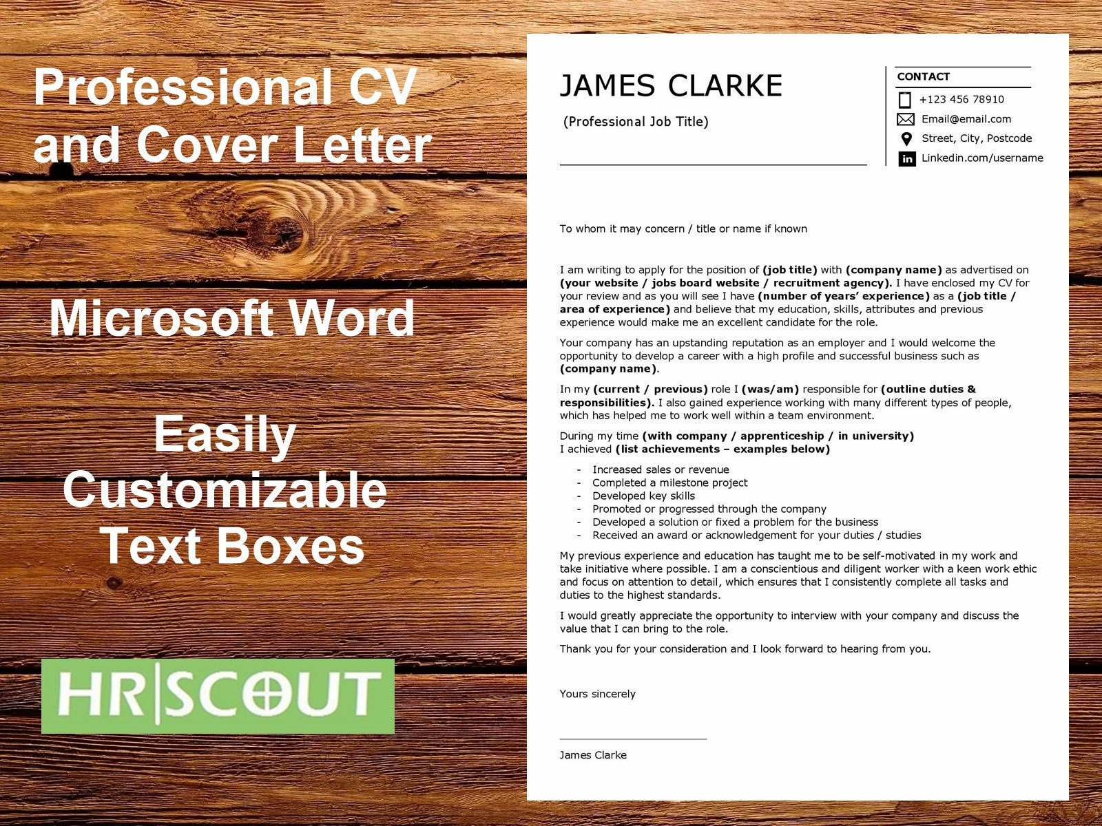 Professional CV & Cover Letter Template, Word, Resume Template - Etsy