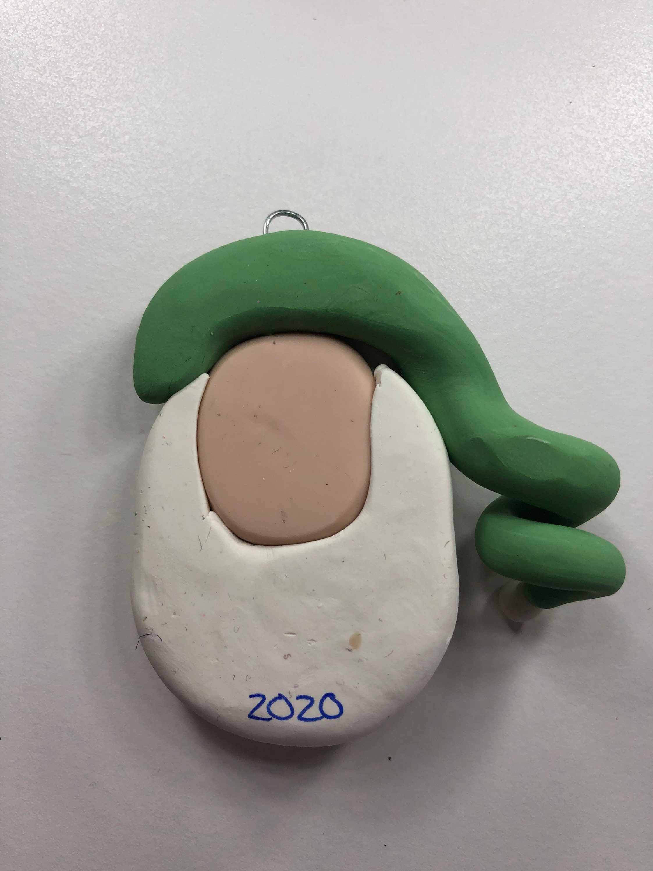 Clay Christmas Ornament Green Curly Hat Santa Handmade Clay - Etsy