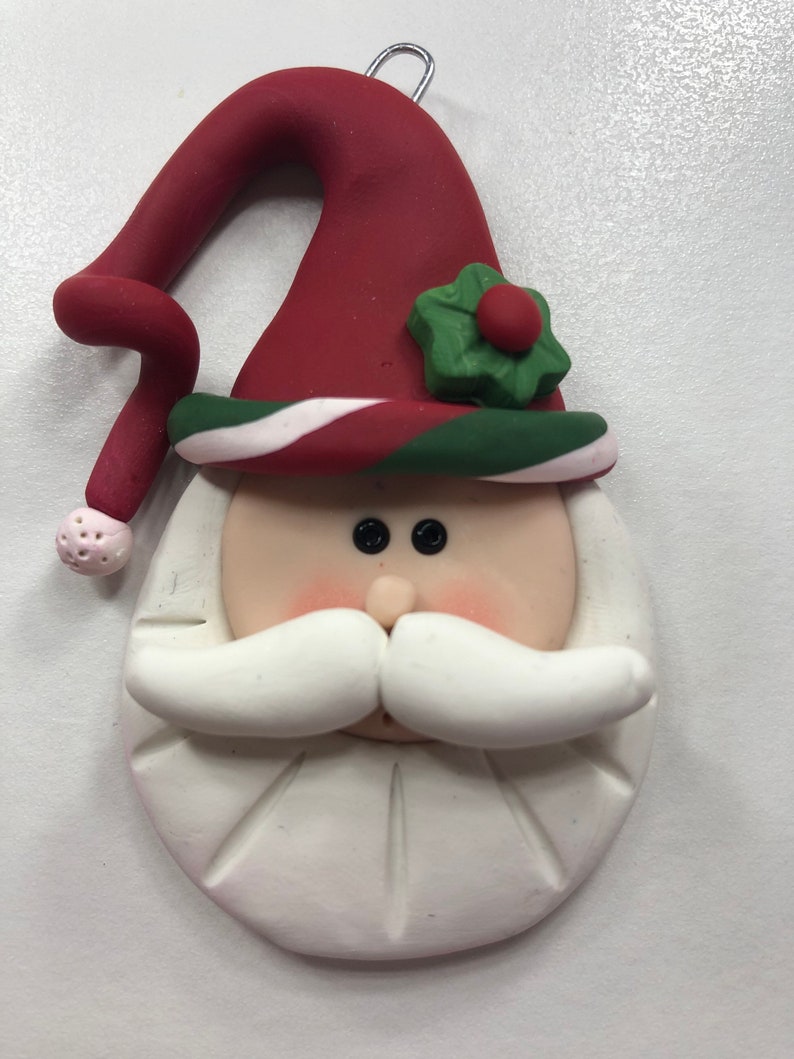 Polymer Clay Christmas Ornament Curly Hat Santa Handmade - Etsy