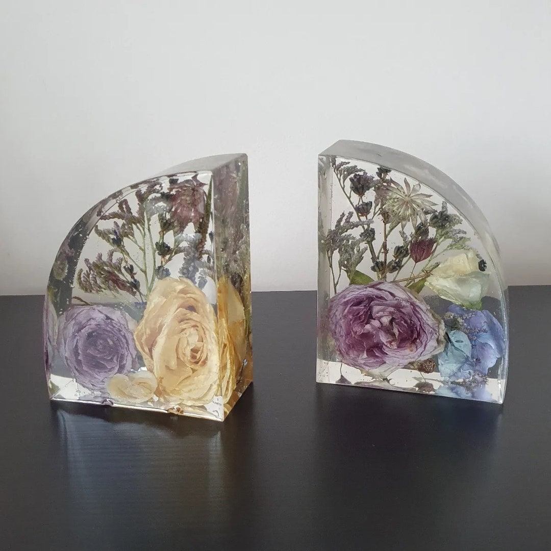 Pair of Resin Bookends Flowers Preservation, Wedding Flowers ...