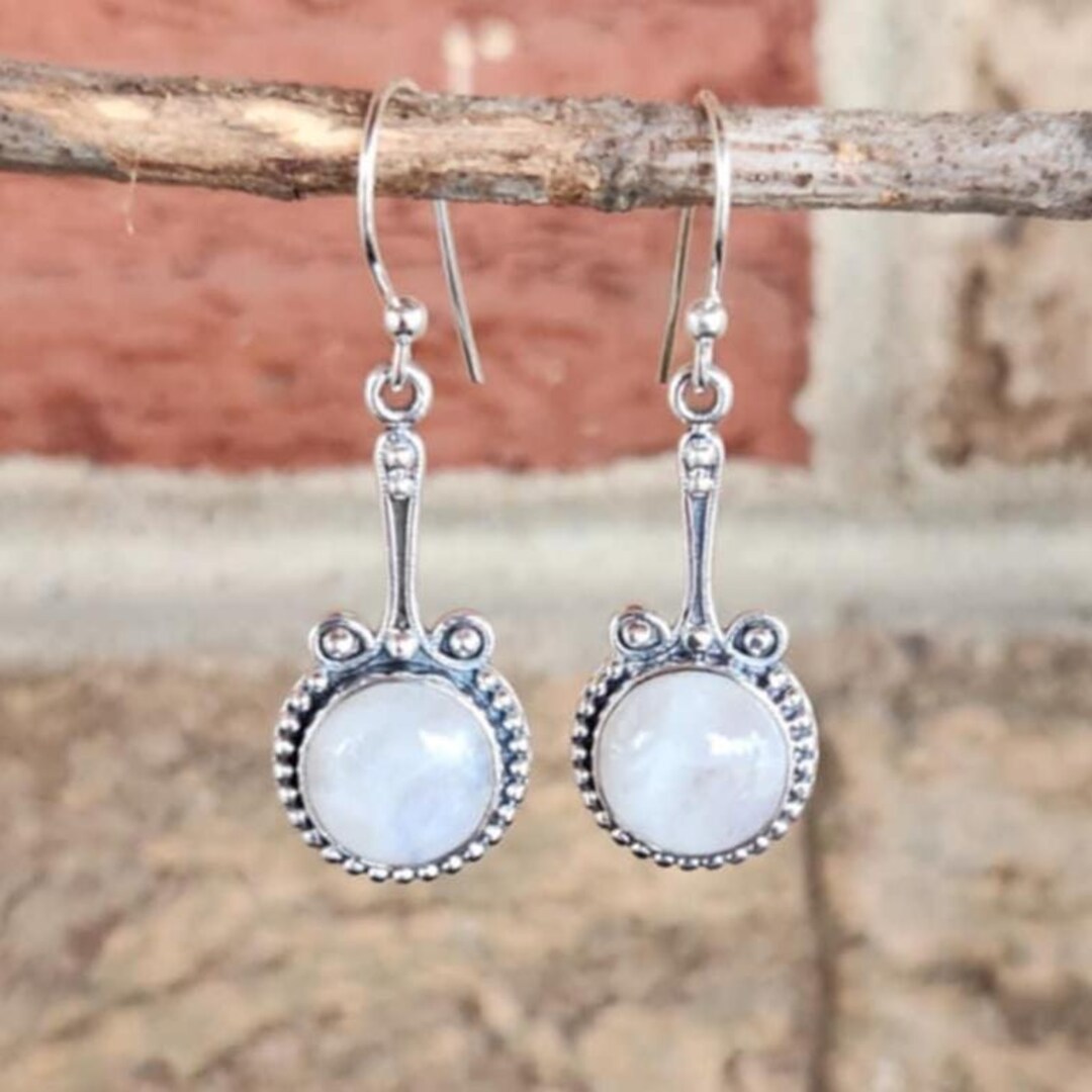 Genuine Moonstone Modern Design Earrings Set in 925 Sterling Silver ( 1 ...