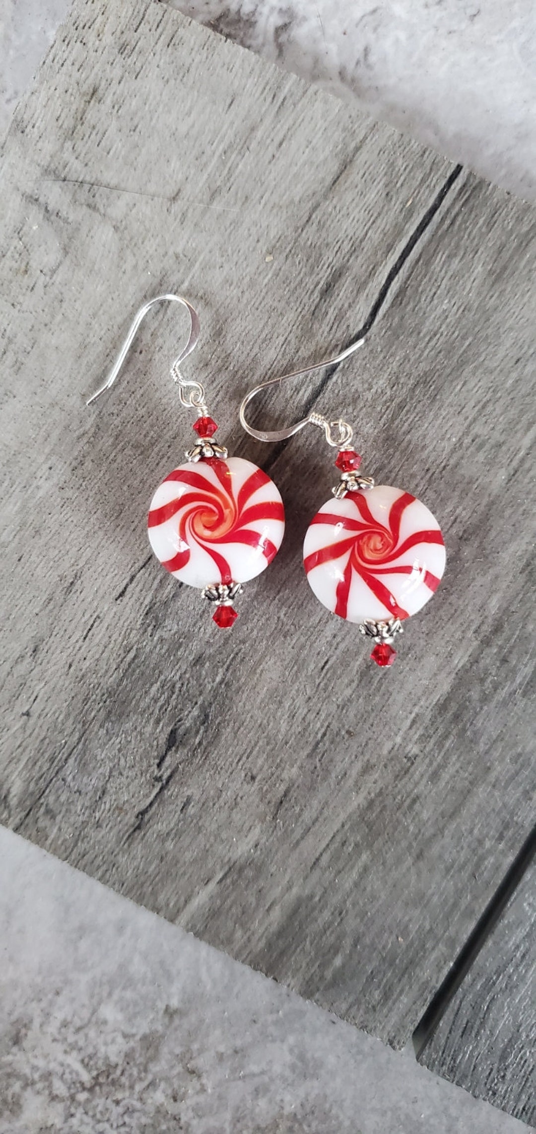 Darling Red & White Christmas Candy Earrings With Red Swarovski Crystal ...
