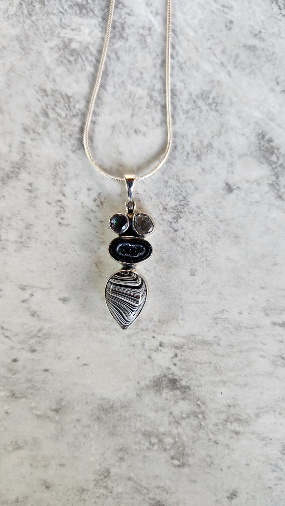 Genuine Fordite and Mini Geode With Mystic Topaz 925 Sterling Silver ...