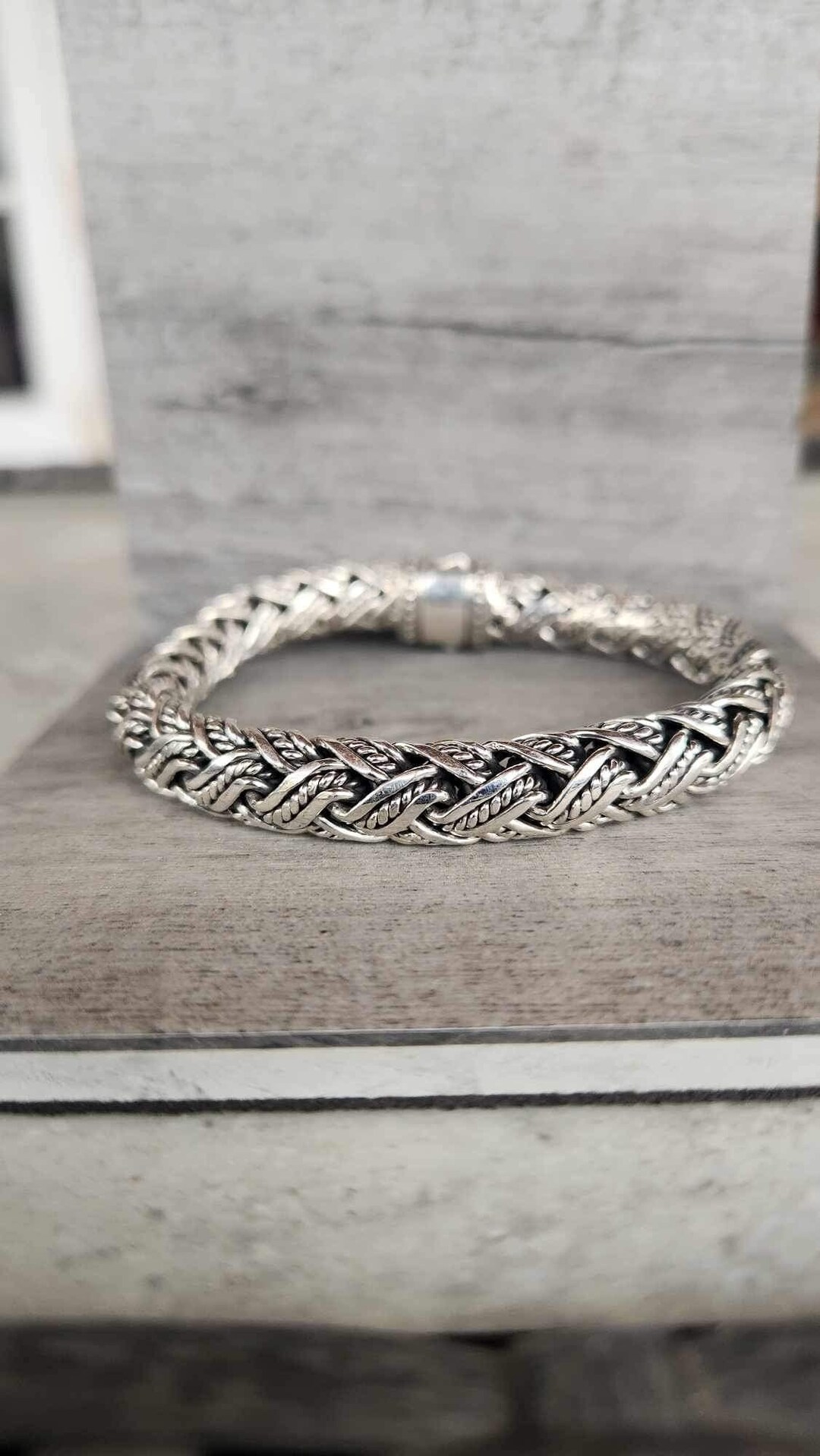 925 Sterling Silver Braided Cuff Bracelet With a Beautiful Marcasite ...