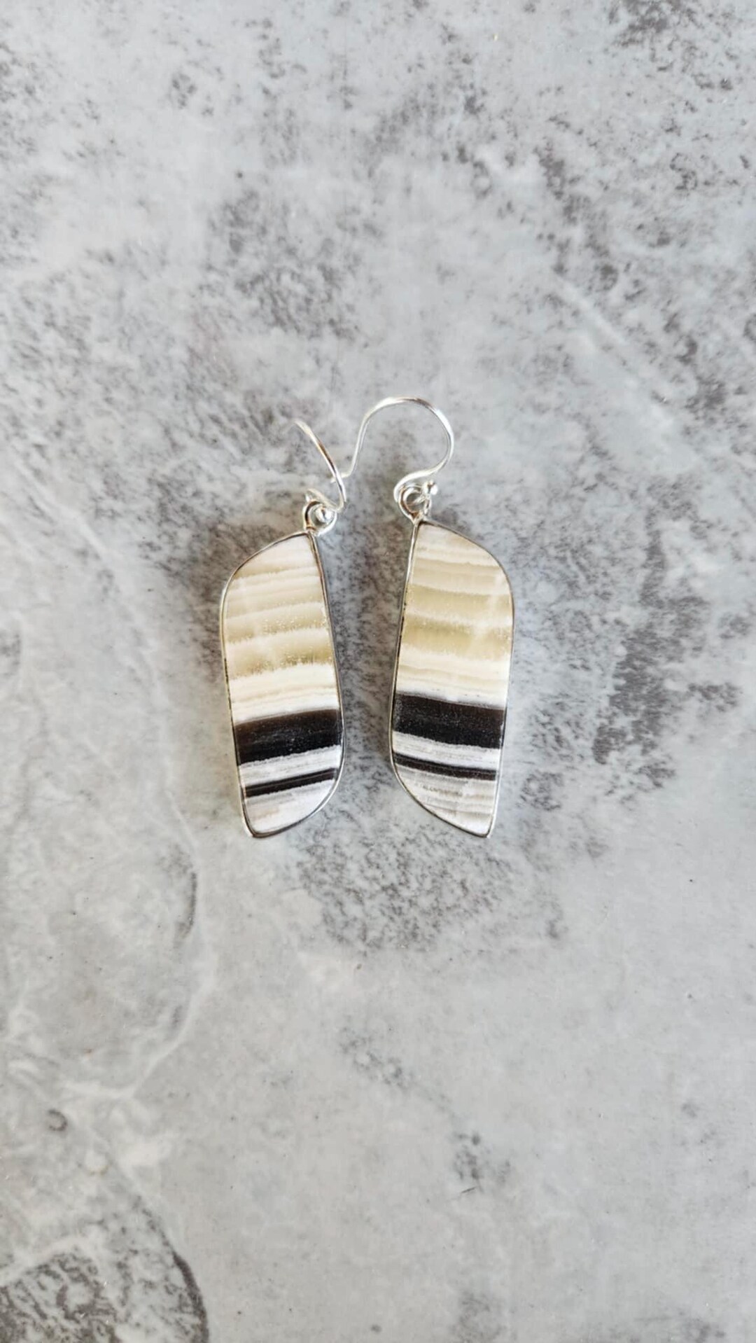 Genuine Zebra Calcite Modern Design Earrings Set in 925 Sterling Silver ...