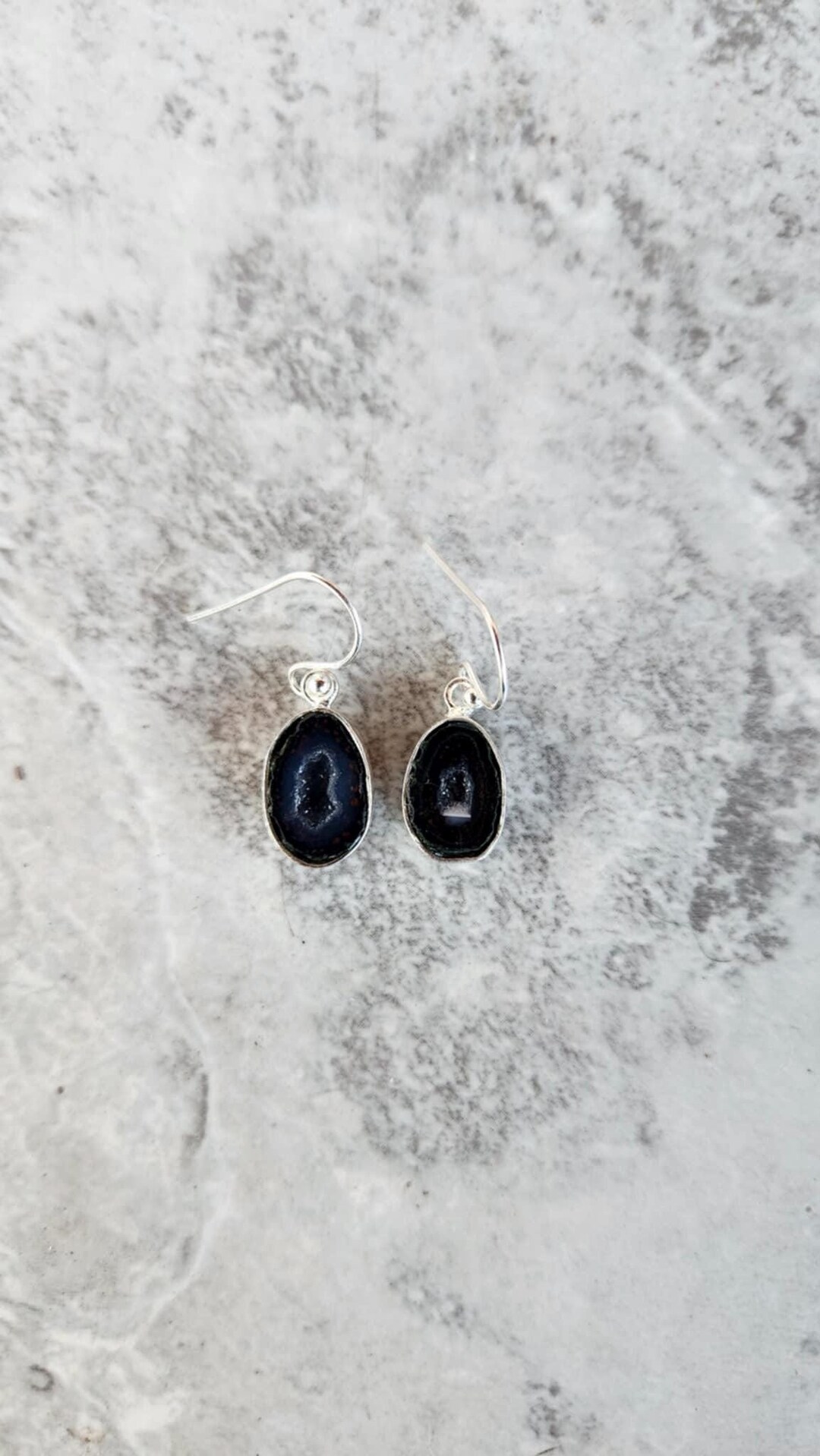 Genuine Mini Geode Oval Earrings Set in 925 Sterling Silver ( 5/8"h ...
