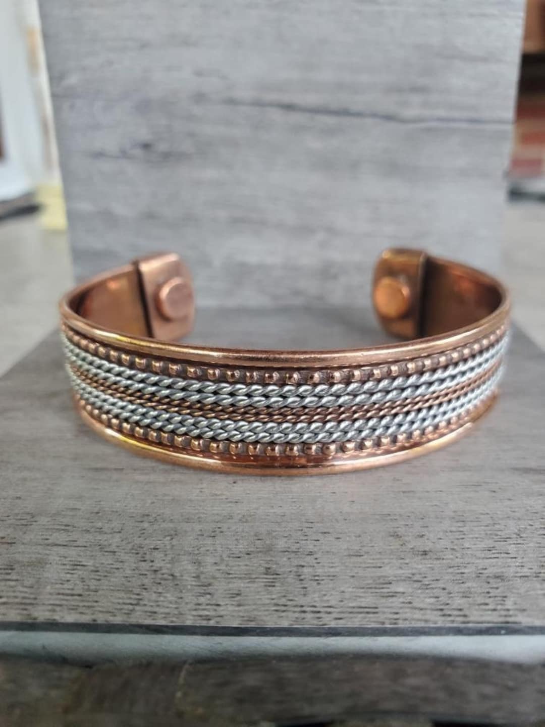 Copper Braided Cuff Bracelet With Gold & Silver Plated Accents! - Etsy
