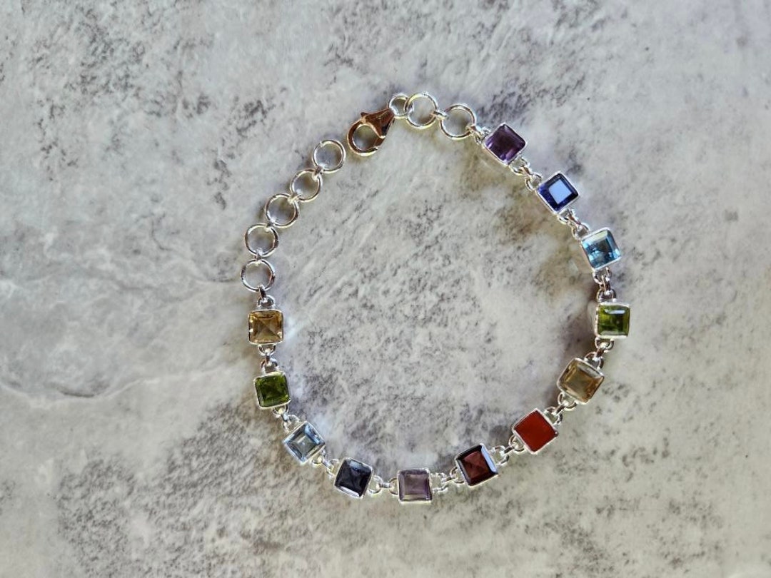 Genuine 12 Stone Semiprecious & 925 Sterling Silver Chakra Bracelet ...