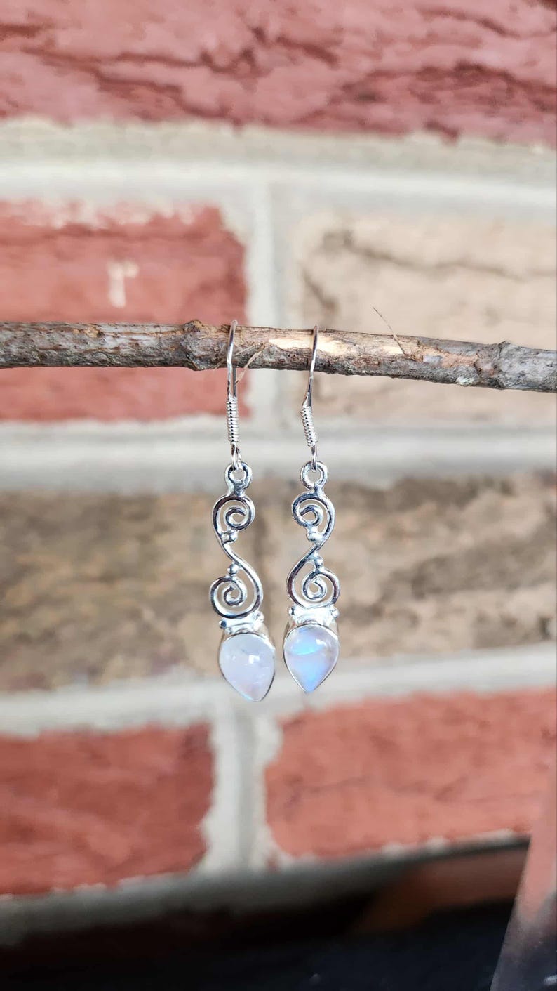 Genuine Moonstone Modern Swirl Design Earrings Set in 925 Sterling ...
