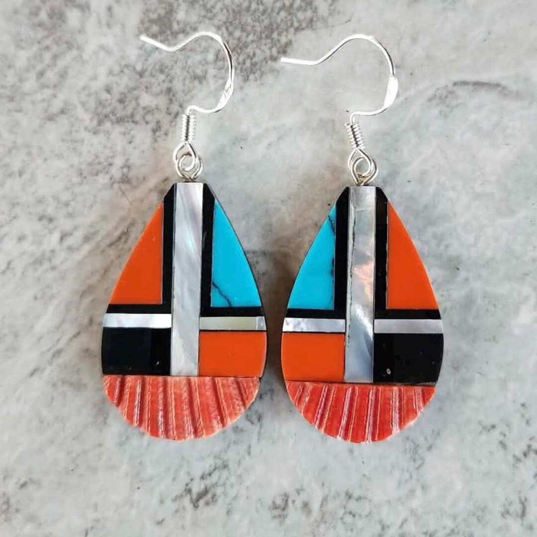 Genuine Inlaid Spiny Oyster, Mother of Pearl, Turquoise and Black Onyx ...