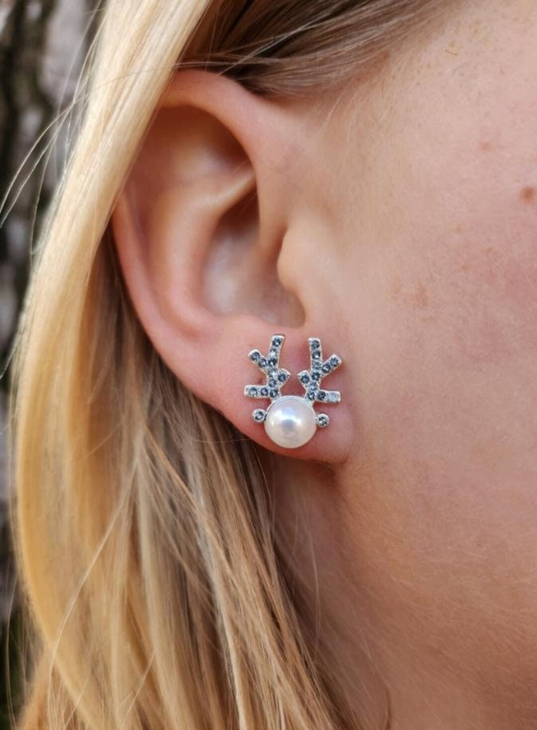Awesome Silver Reindeer/deer Antler Head Earrings With Rhinestone ...