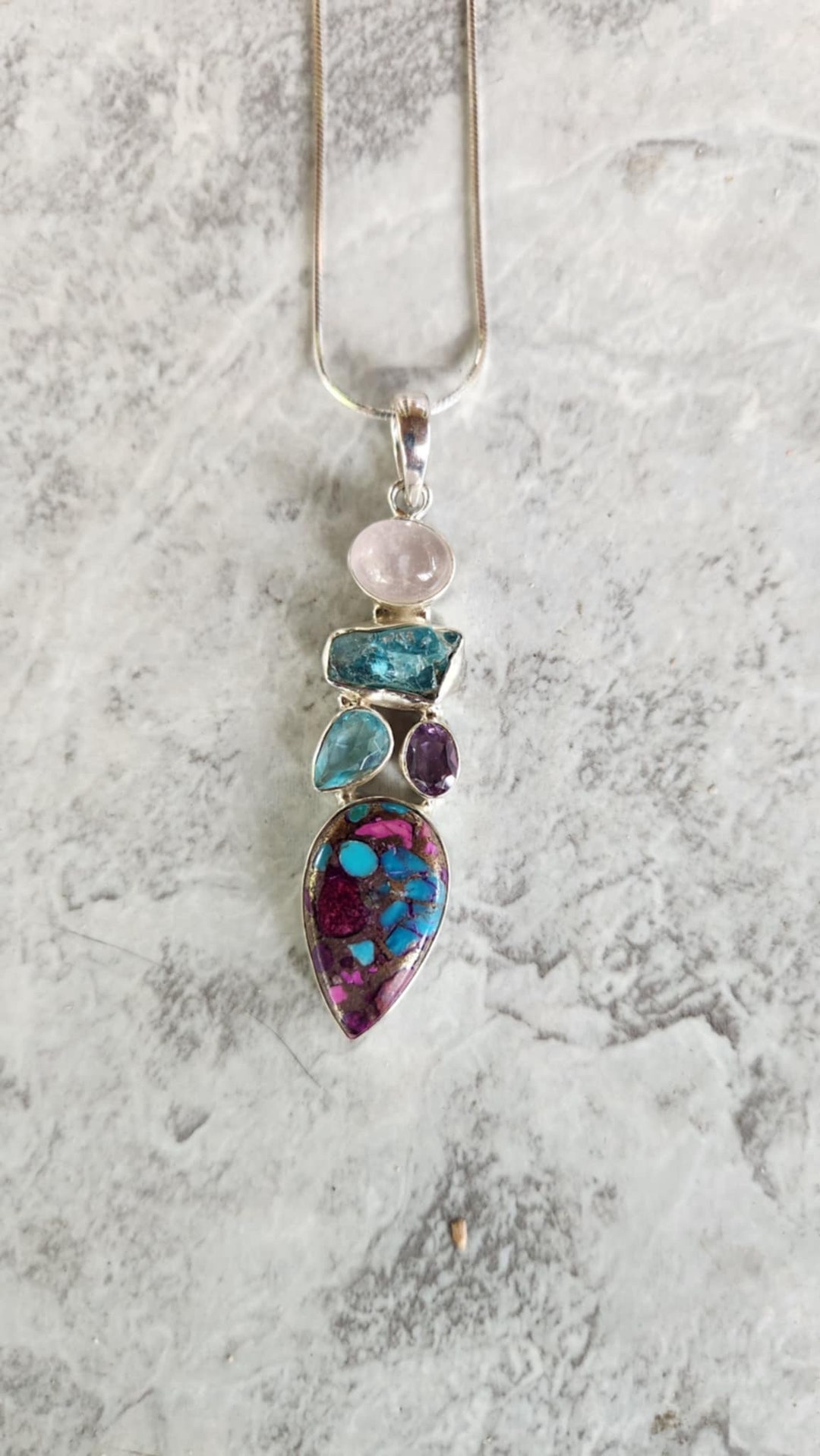 Genuine Pink Spiny Oyster Turquoise, Blue Topaz, Moonstone and Amethyst ...