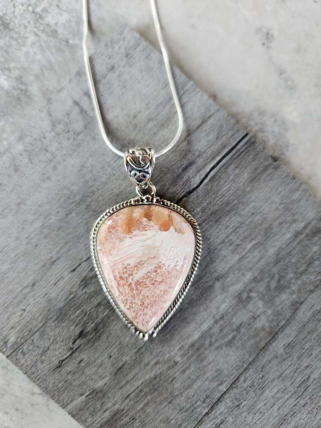 Genuine Scholar Site Pink Stone Pendant Set in 925 Stering Silver on a ...