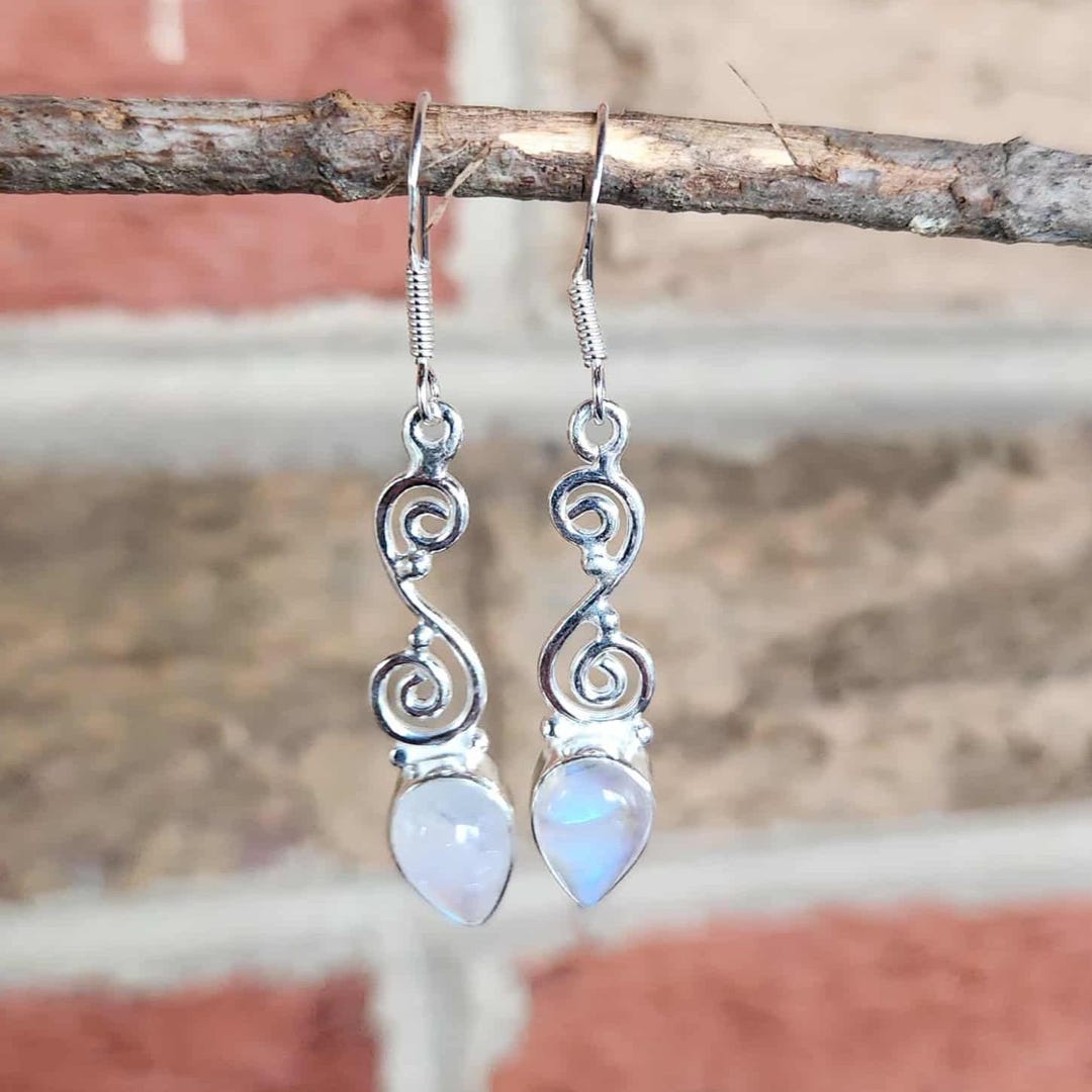 Genuine Moonstone Modern Swirl Design Earrings Set in 925 Sterling ...