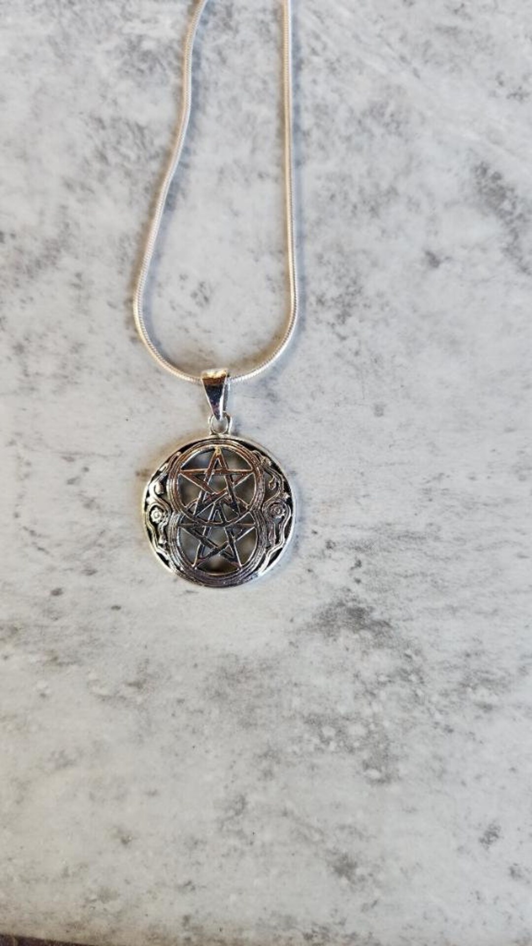 Genuine 925 Sterling Silver Double Pentagram Pendant on an 18" Sterling ...