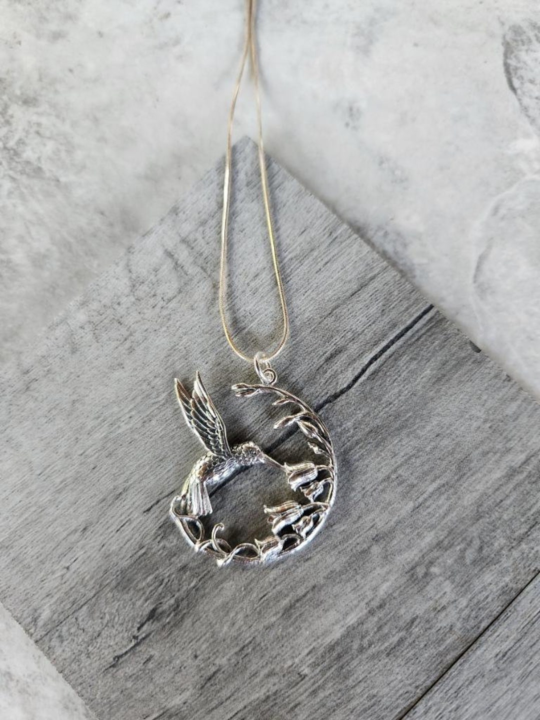 925 Sterling Silver Hummingbird and Vine Pendant on a 18 Sterling ...