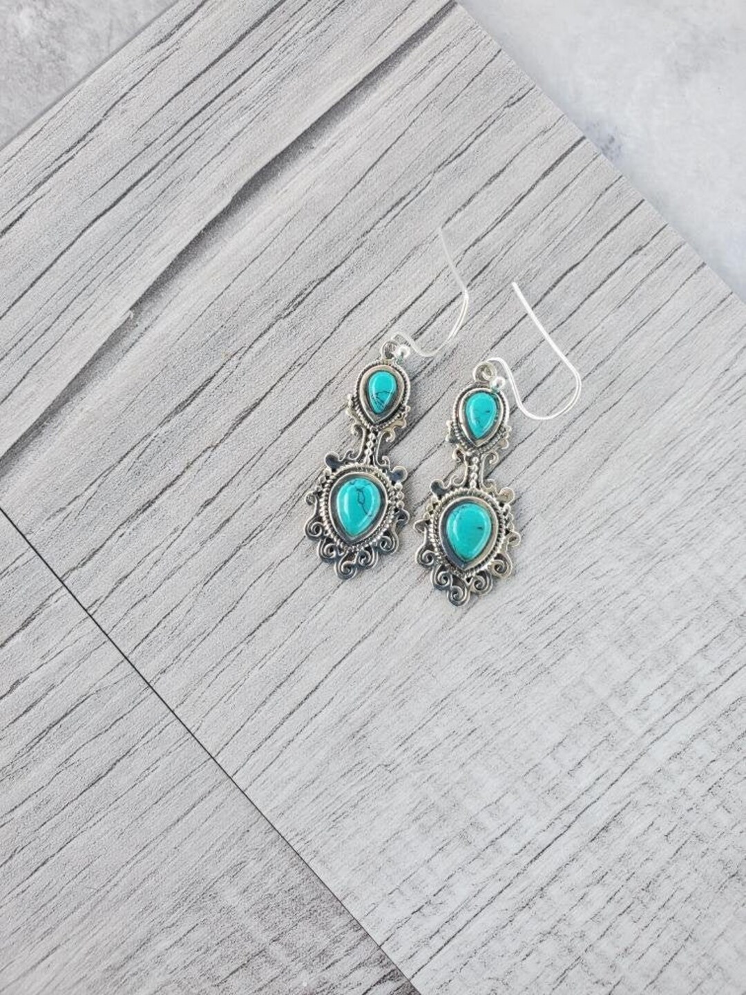 Sterling Silver With Double Turquoise Stones in A Beautiful Intricate ...