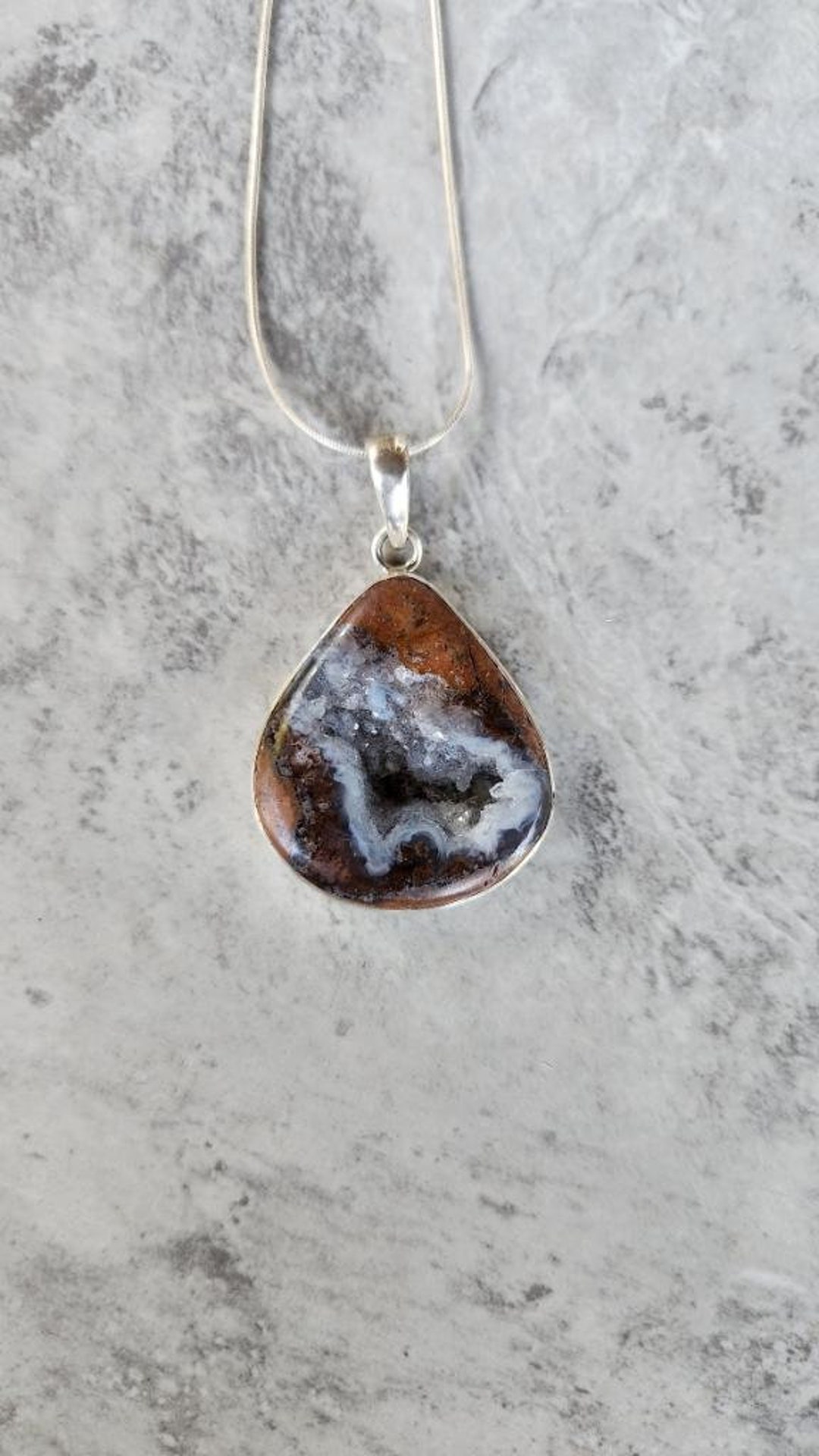 Genuine Luna Lace Agate & 925 Sterling Silver Pendant on a 18" Sterling ...